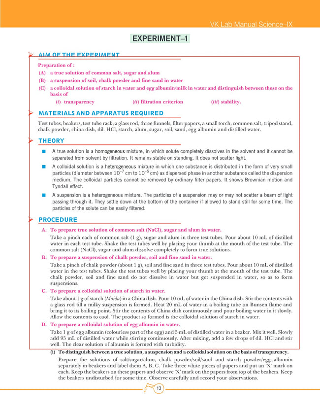Lab Manual Science (PB) Without Worksheet | For Class 9| CBSE Based